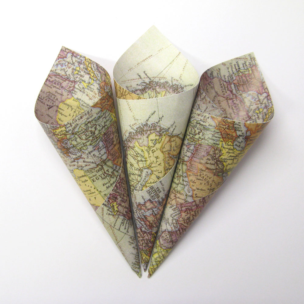 Map Confetti Cones for your real flower petal wedding confetti